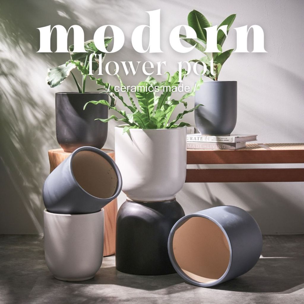 Modern Ceramic Plain Coloured Flower Pot | Big Plant Pot | Outdoor ...