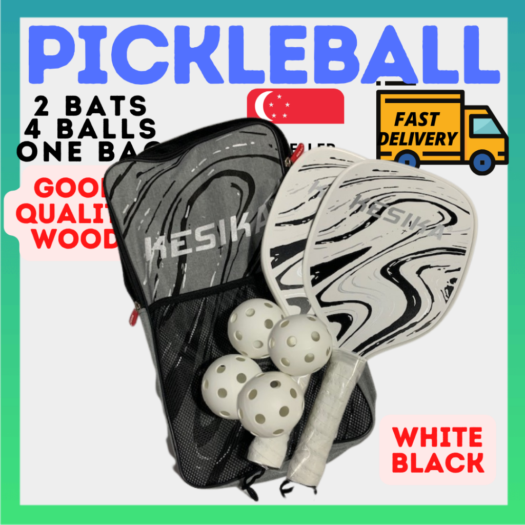 [SG SELLER][PICKLEBALL SET] 2 PICKLE BALL BATS 4 BALLS WITH CARRY BAG ...