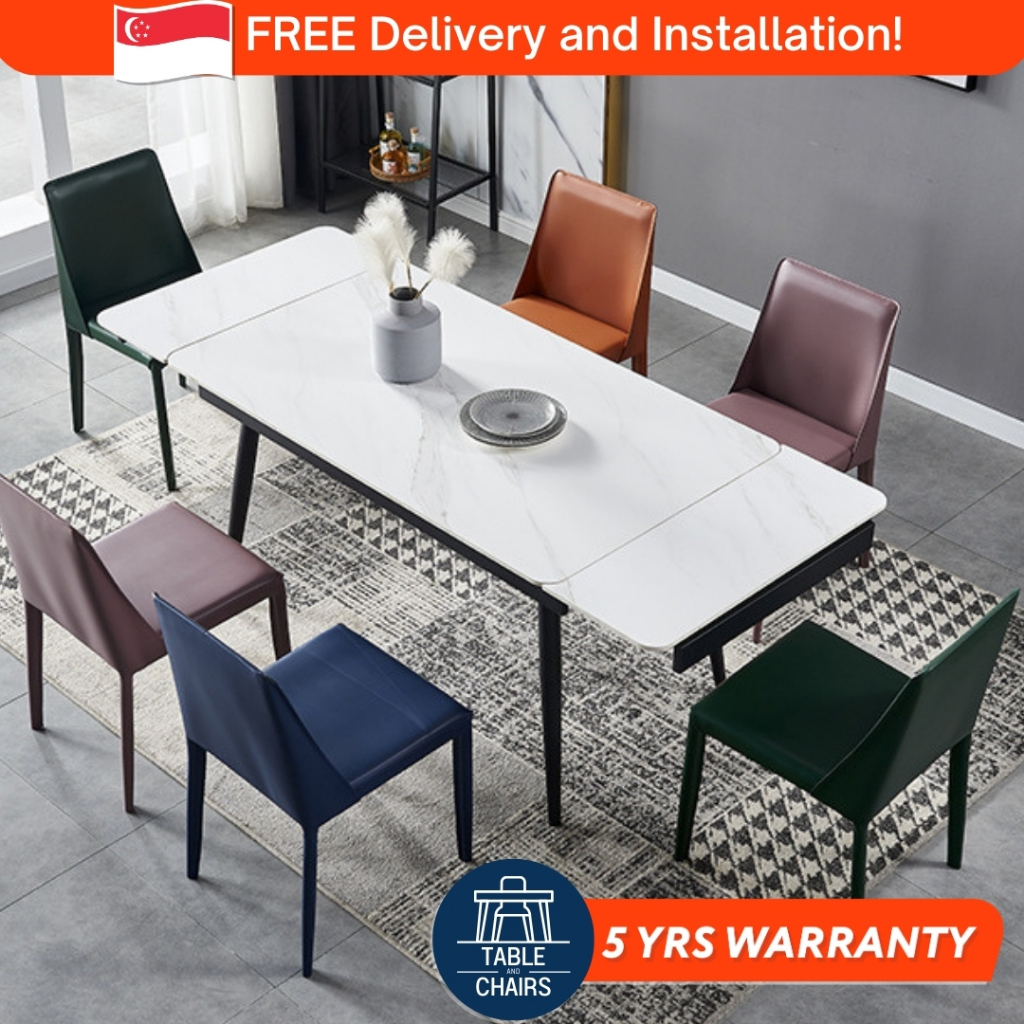 [SG] Rectangular Side Extendable Dining Table Set | Sintered Marble ...