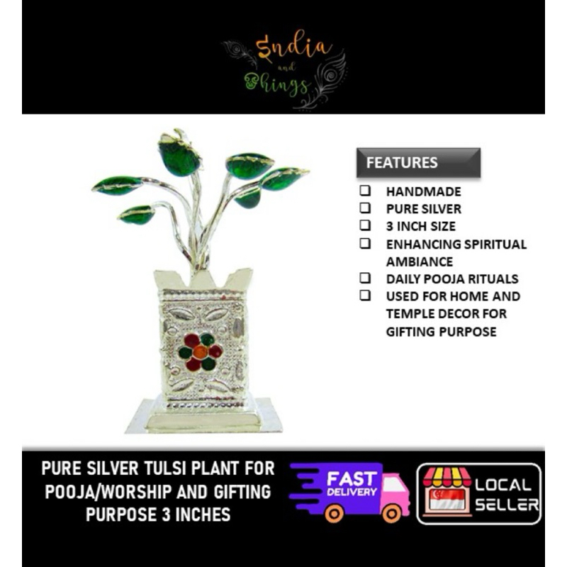 Pure Silver Tulsi Plant 3 Inch for Pooja Worship Home Decor Temple ...