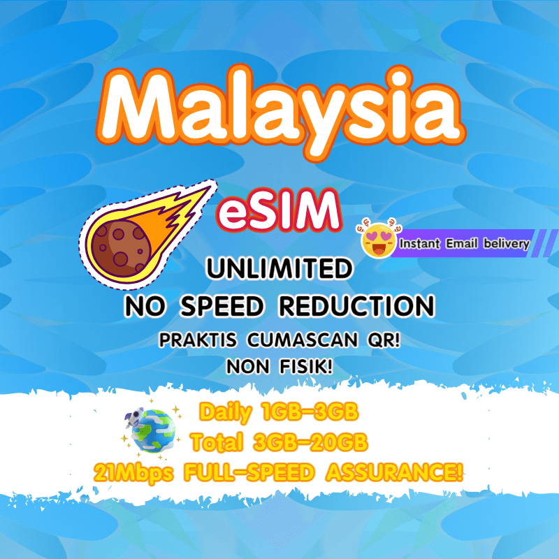 Malaysia eSIM 1-10 Days Daily 500MB/1GB/2GB/3GB Unlimited Instant 24h email Delivery Malaysia ...