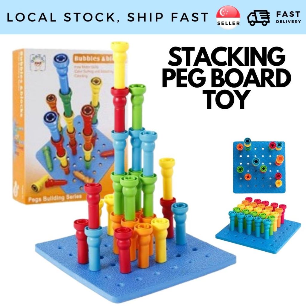 🇸🇬 Local Stock 🇸🇬 Stacking Peg Board Children Toy Bolt Building Blocks ...