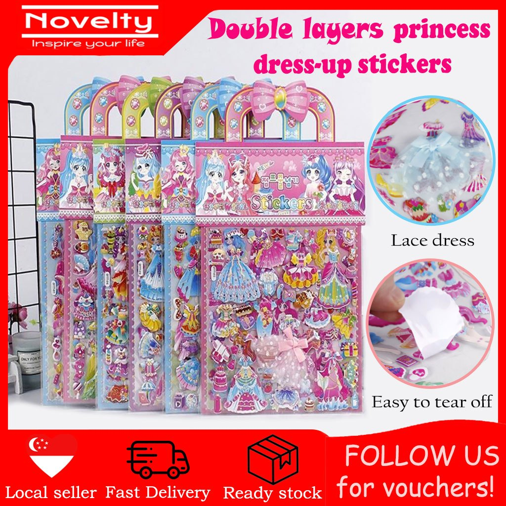 (🇸🇬 Local seller) Double layer princess dress-up stickers Girl Puffy ...