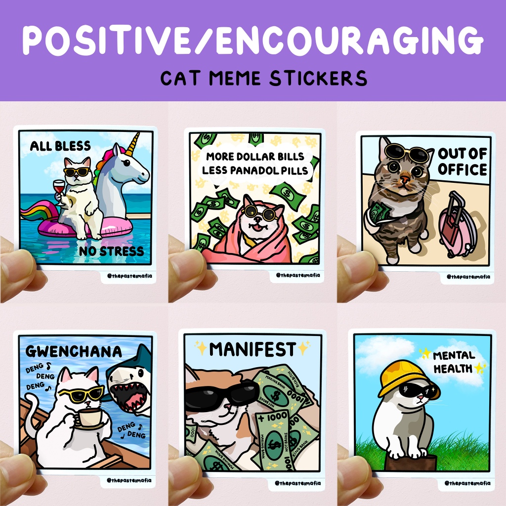 "positive & encouraging" corporate cat meme stickers | Shopee Singapore