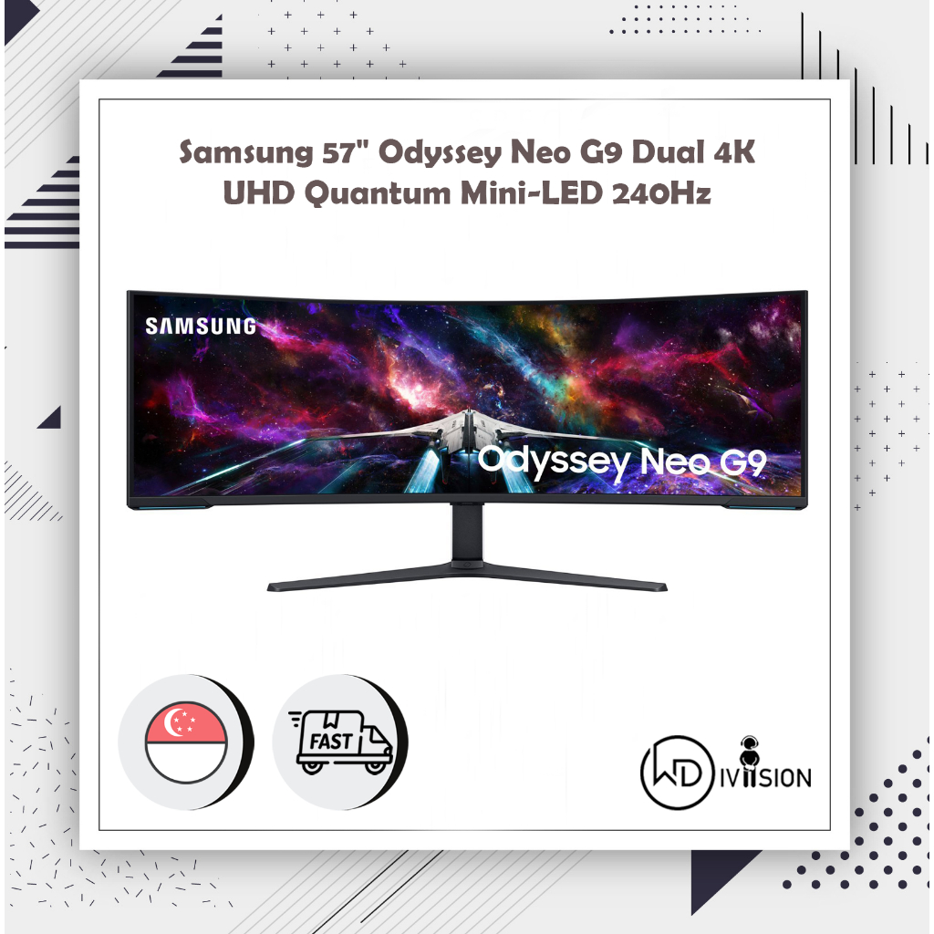 Samsung 57" Odyssey Neo G9 Dual 4K UHD Quantum Mini-LED 240Hz 1ms HDR1000 Curved Gaming Monitor ...