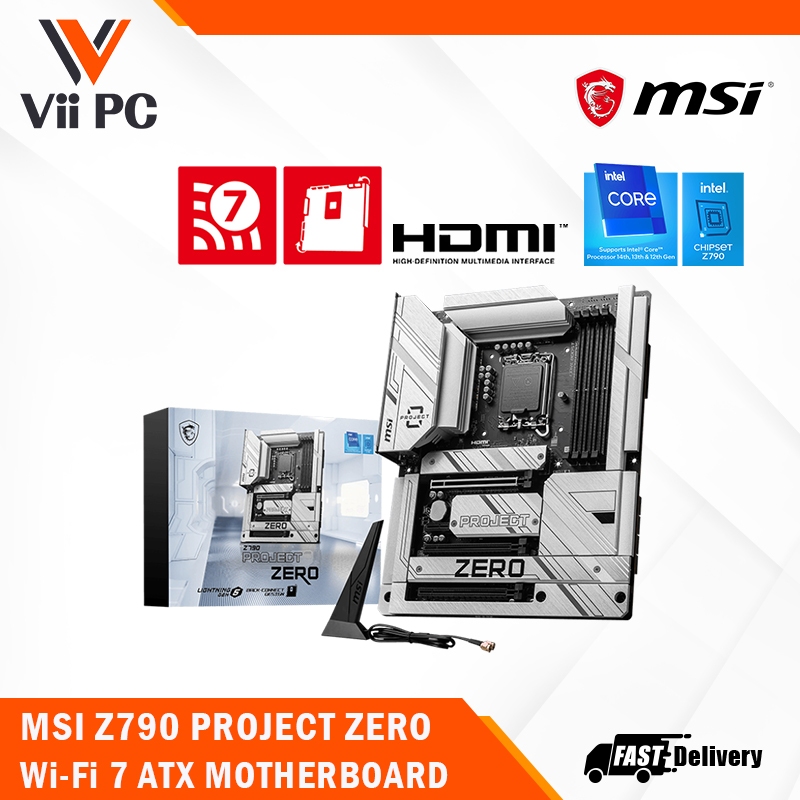 MSI Z790 PROJECT ZERO LGA1700/Wi-Fi 7/PCIe 5.0/DDR5 Support/4x M.2/6x SATA 6G/2.5Gbps LAN ...