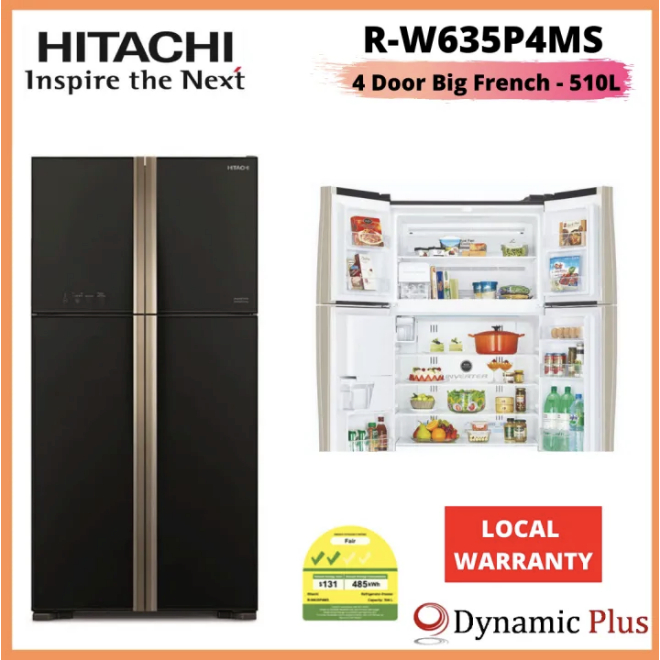 Hitachi R-W635P4MS Big French 4 Door Fridge 510L | Shopee Singapore