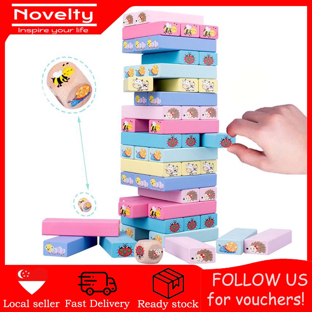 (🇸🇬 Local seller) 51pcs Wooden Animals Tower Building Blocks Toy Domino ...