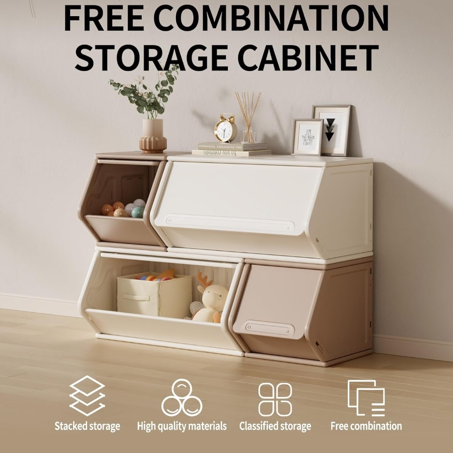Combination Stackable Plastic Storage Cabinet w/Dust Proof Storage ...