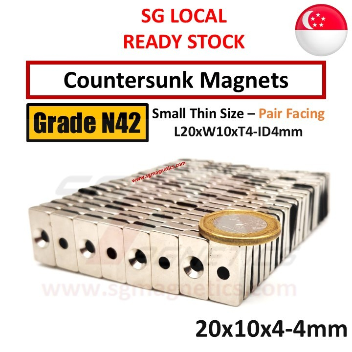 20x10x4-4mm Magnet Countersunk - Block Neodymium Screw Counter Sunk Neo ...