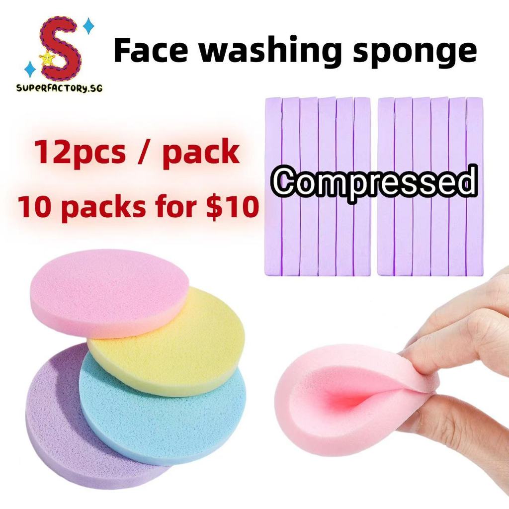 [SG Stocks]12Pcs Compressed Facial Clean Wash Puff colorful Face ...