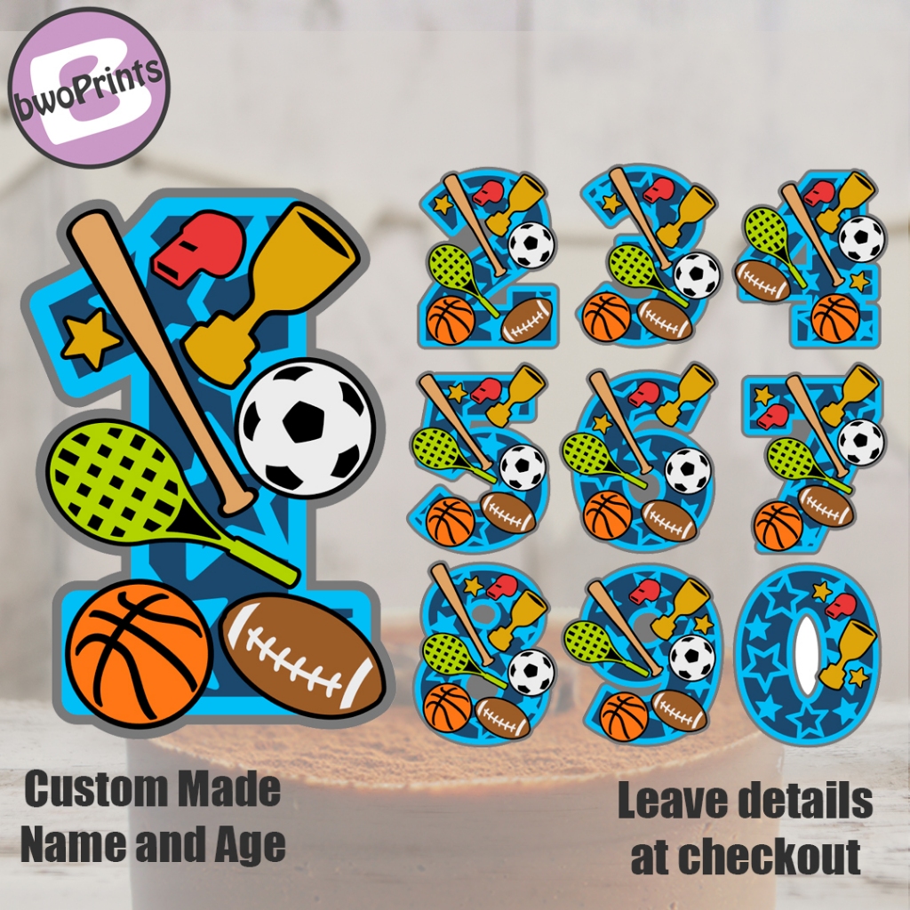 Sports Happy Birthday Cake Topper Cupcake Topper Banner Party Label ...