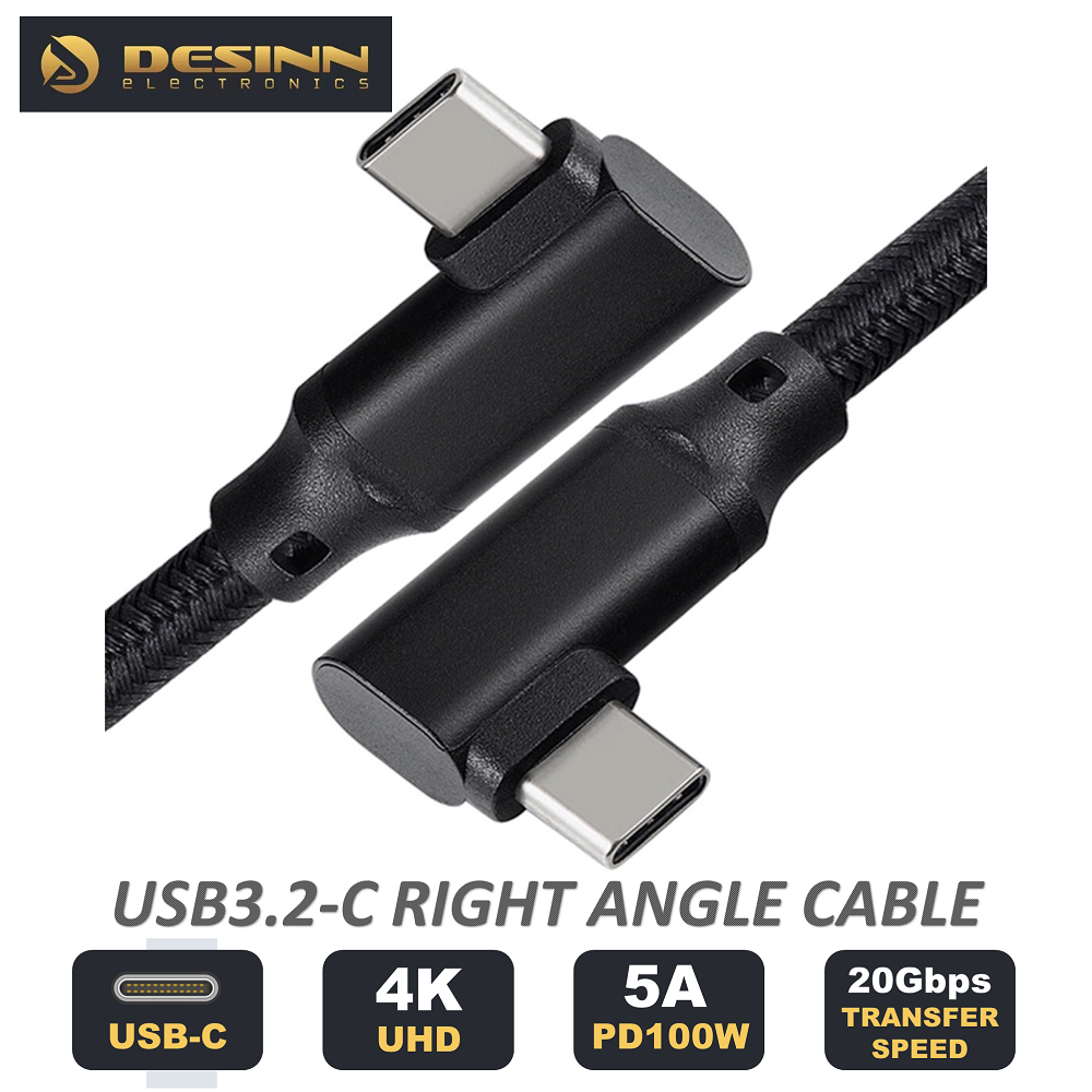 USBC 3.2 Type-C Cable Right Angle 100W PD Fast Charging 20Gbps 4K UHD ...