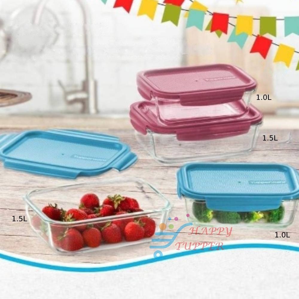 Tupperware PremiaGlass Rectangular 1L (Microvable Lunch Box) | Shopee Singapore
