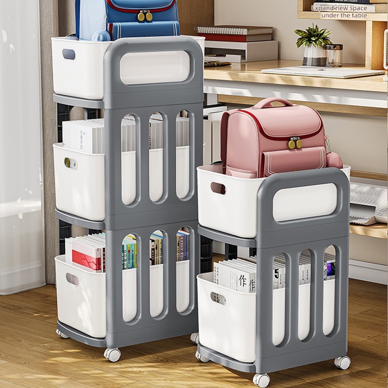 A102⭐School bag storage rack movable trolley book storage rack pulley ...
