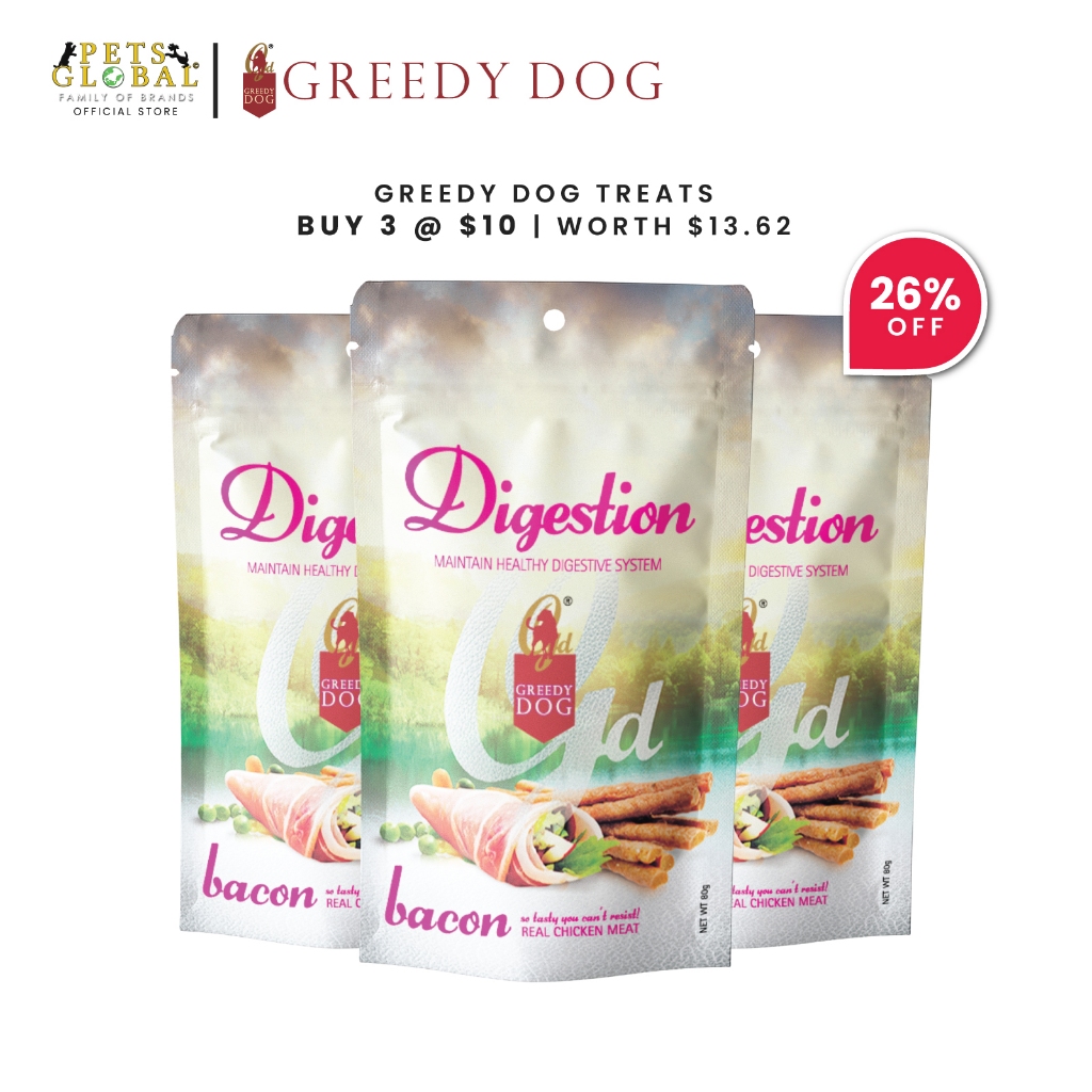 [3 for $10] Greedy Dog Digestion Bacon Formula Dog Treats (80g x 3 ...