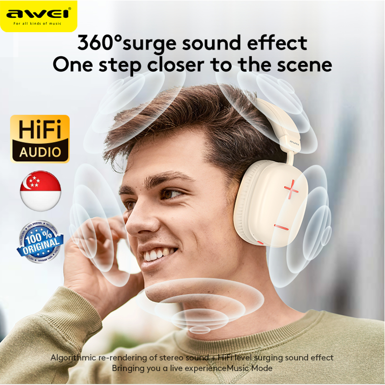 Awei AT6 Stereo Wireless Headset Over Ear Bluetooth Headset Bluetooth 5 ...