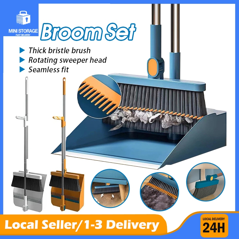 【SG Seller】Foldable Broom 180 ° Rotating Brush Head Comb Broom Set ...