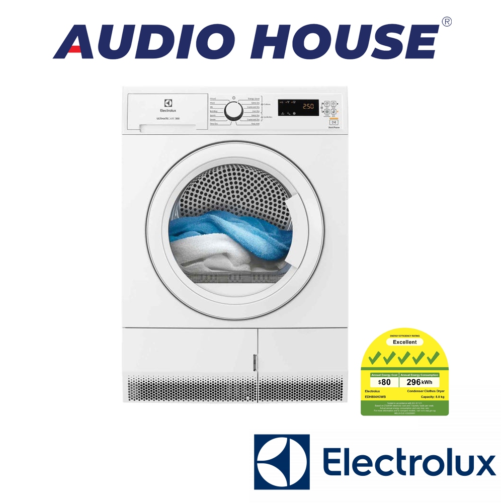 ELECTROLUX EDH804H3WB 8KG HEAT PUMP DRYER ENERGY LABEL: 5 TICKS ...