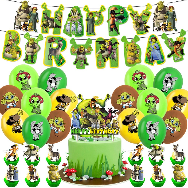 Shrek Theme kids birthday party decorations banner cake topper balloon ...