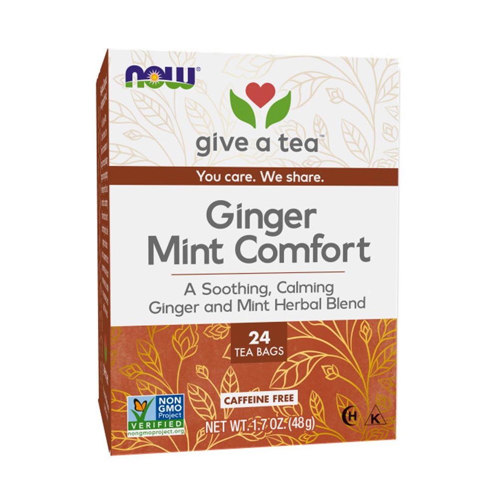 NOW Foods Ginger Mint Comfort Tea, Calming & Tummy-Pleasing Ginger-Mint ...