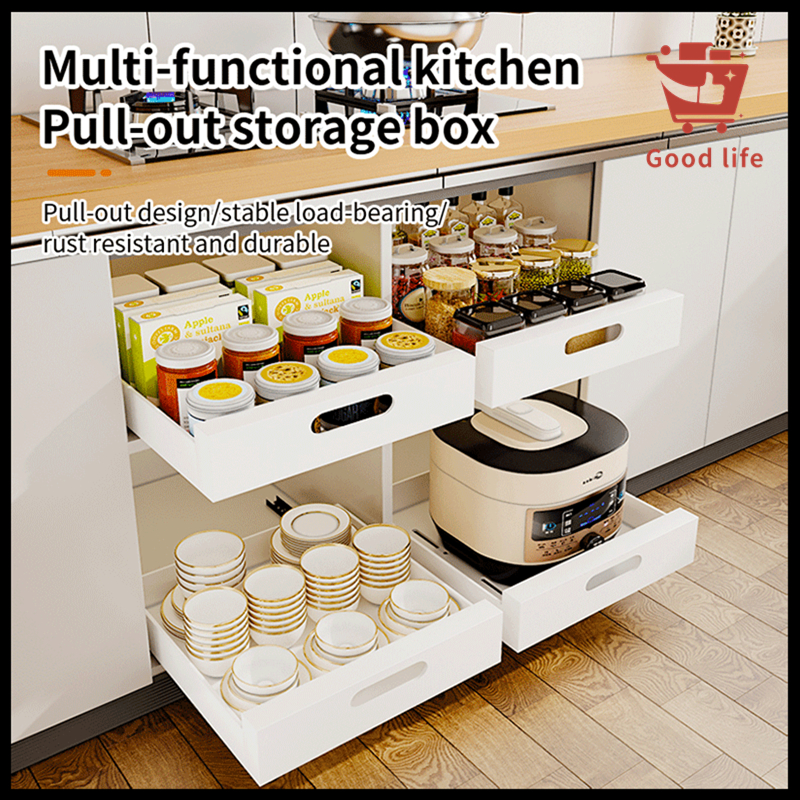 Kitchen drawer-style pull-out basket cabinet double-layer dish cabinet ...