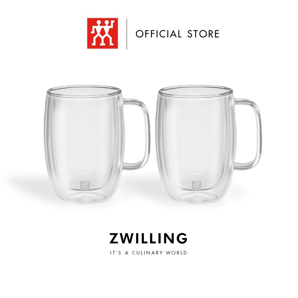 ZWILLING SORRENTO PLUS 2-pcs Double Wall Borosilicate Latte Glass with Handle Set, 450 ml ...