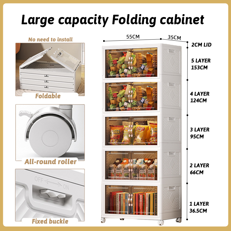2024NEW Folding Storage Cabinet Transparent Double Door Storage Box ...