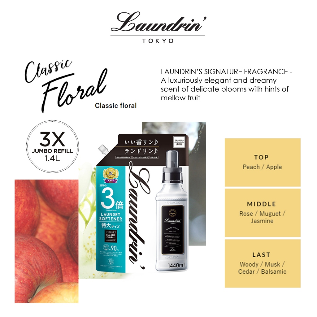 Laundrin Fabric Softener Refill 480ml (Classic Floral, Classic Fiore, No.7, Romantic Flower ...