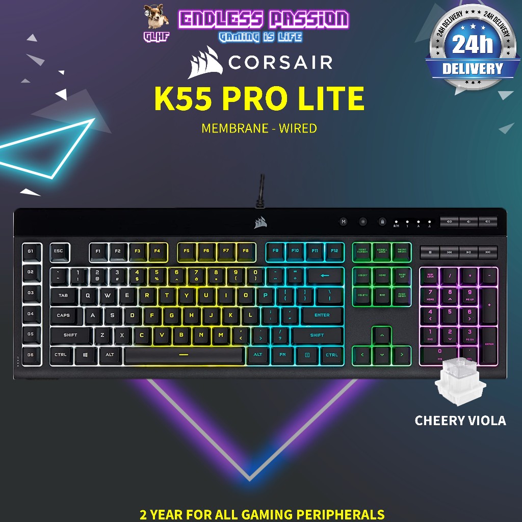 Corsair K55 Pro Lite RGB Wired Membrane Gaming Keyboard - CS-CH-9226065 ...