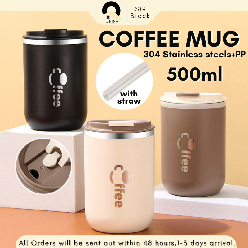 [SG] 500ml Insulated Coffee Mug Bottle Double Walled Portable Mug ...