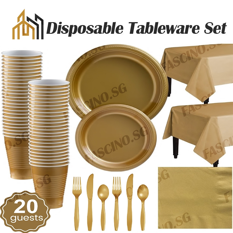 【SG】20 Pax Gold Disposable Tableware Set Partyware Party Supplies Paper ...