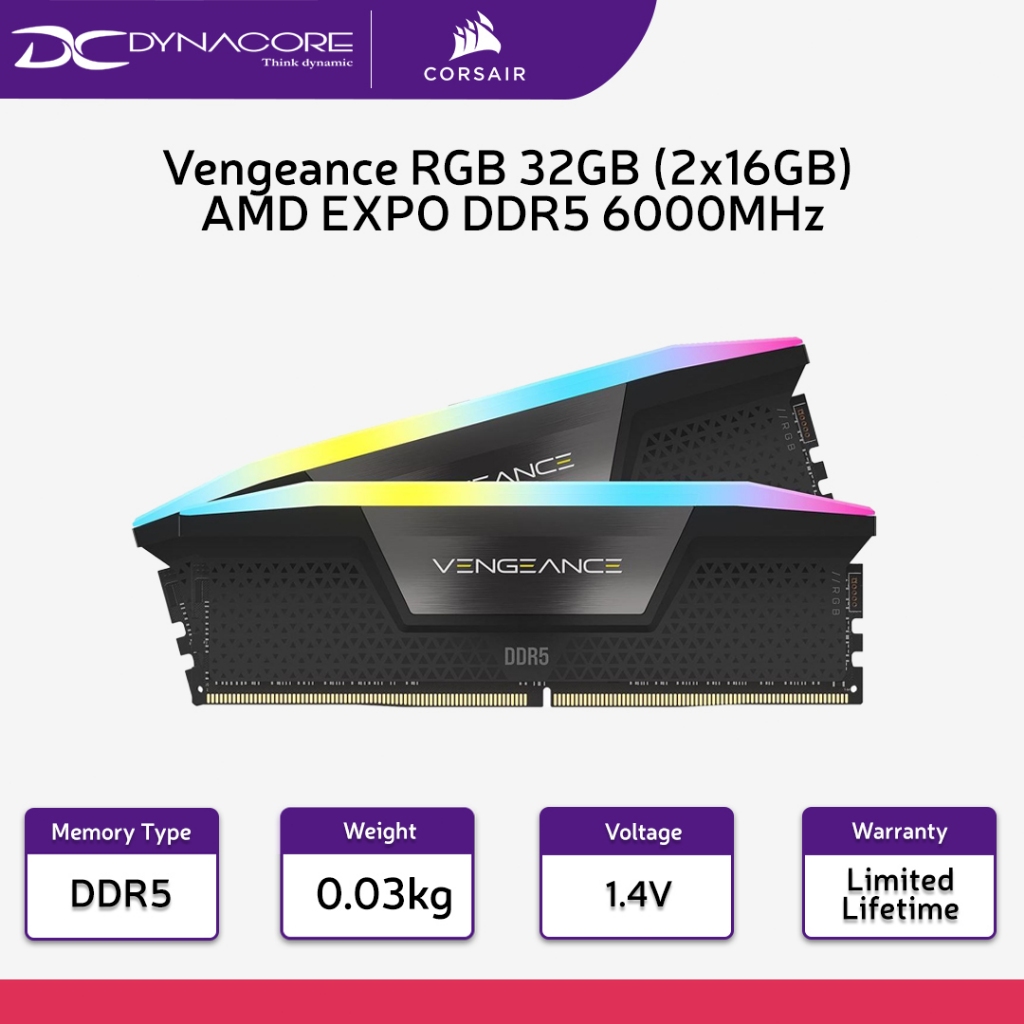 Corsair Vengeance RGB 32GB (2x16GB) AMD EXPO DDR5 6000MHz CL36 Desktop ...