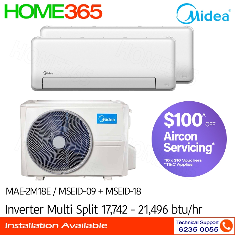 Midea Inverter Multi Split Aircon MAE-2M18E/MSEID-09 + MSEID-18 ...