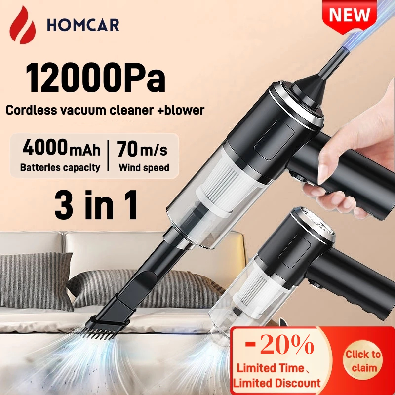 Homcar 12000Pa Cordless Vacuum Cleaner 3 in 1 Portable Wireless Car ...