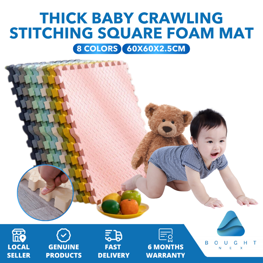 Thick Baby Crawling Mat - 60x60x2.5cm, Square Foam, Comfortable Kids ...