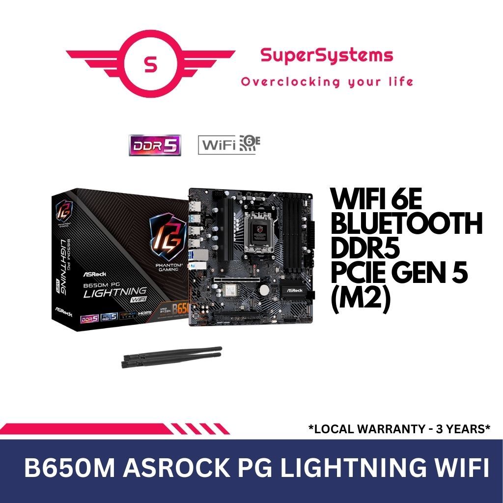 ASRock B650M PG Lightning Wifi 6E and Bluetooth AM5 MATX Motherboard DDR5 / PCIE GEN 5 ...