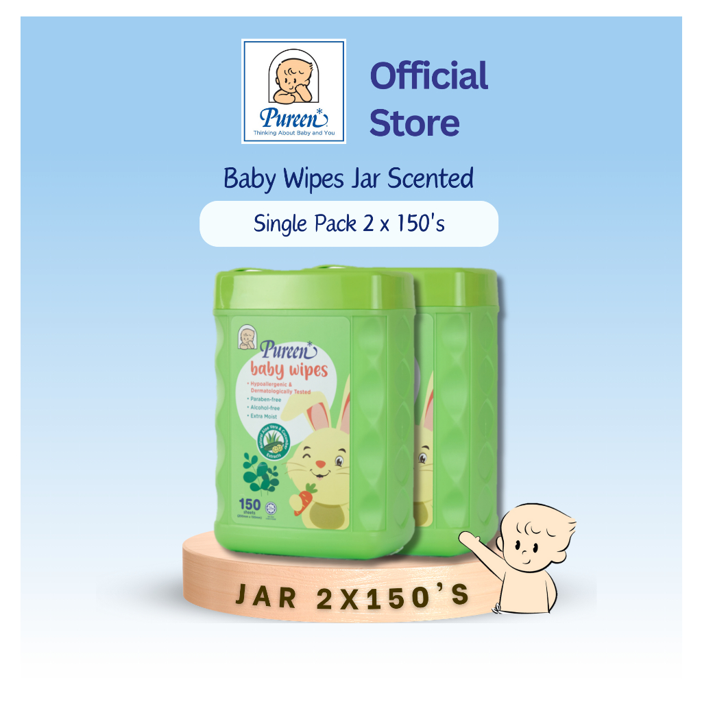 Pureen Baby Wipes Scented 2x150's (Jar) | Shopee Singapore