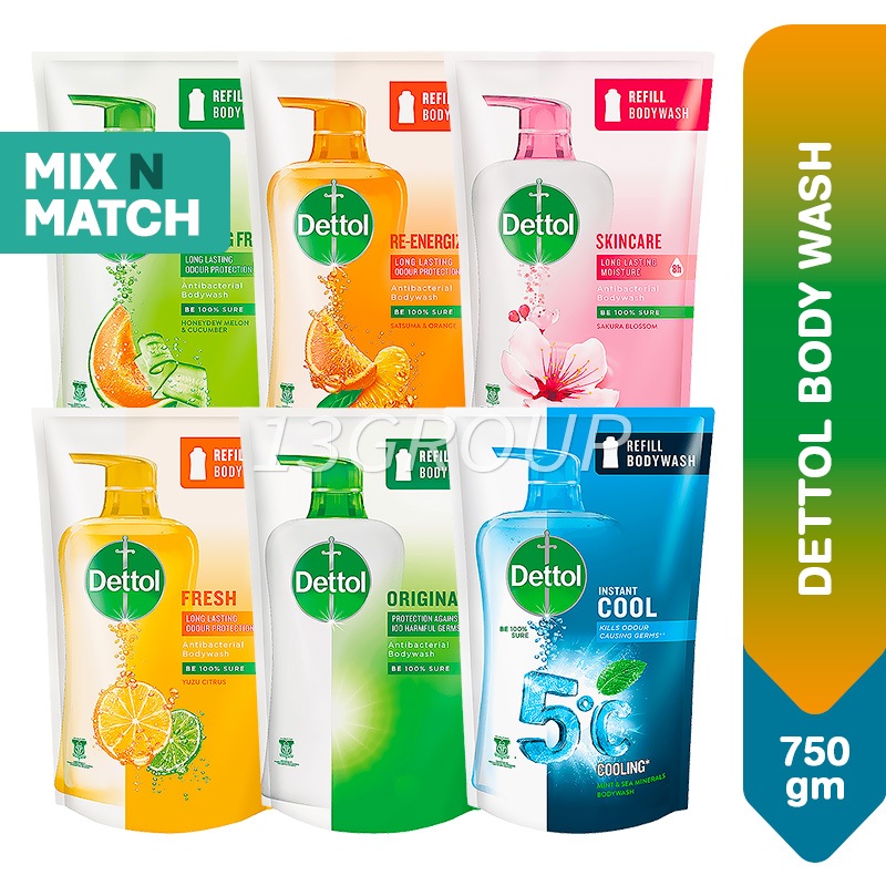 Dettol Body Wash Refill Shower Gel Cool Lasting Fresh Original Skincare