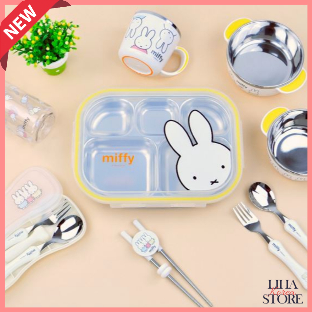 Miffy Tableware SET Stainless Steel 304 Non-slip Bowl+Cup Kids Miffy Food tray Tableware ...