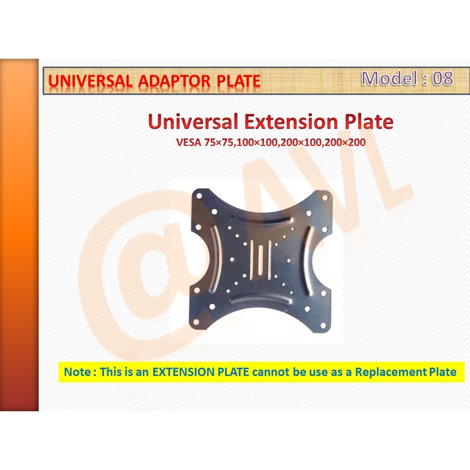 AVL Monitor Mount Universal Adaptor Plate for Vesa 200 x 200mm , 100 x ...
