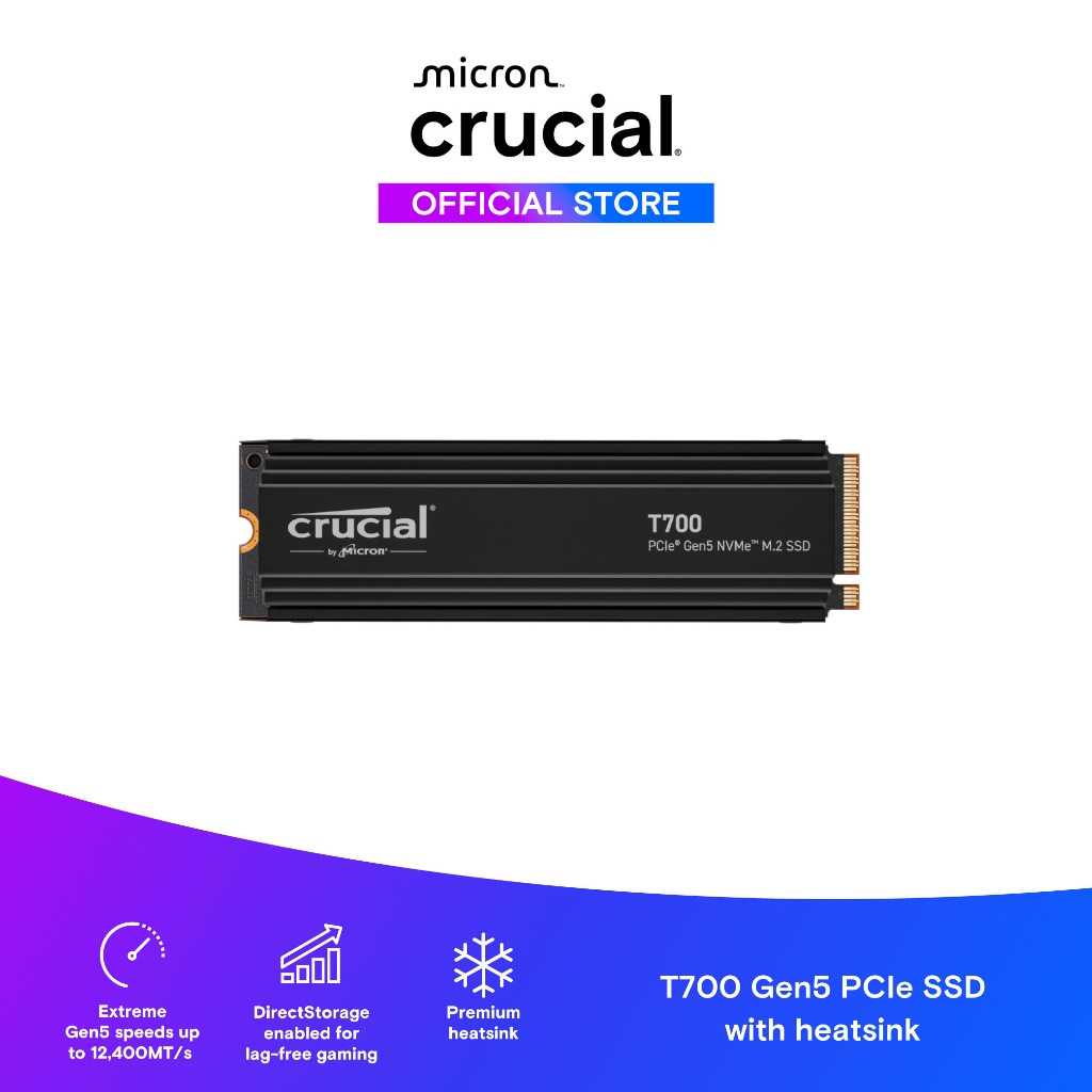 Crucial T700 1/2/4 TB PCIe Gen5 NVMe M.2 SSD with heatsink (T700SSD5 ...