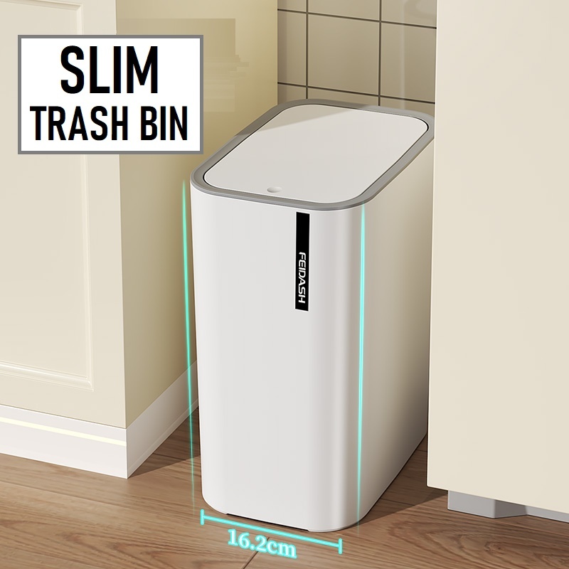 Slim Trash Bin with Lid 8L 12L Simple Design Press to Open Dustbin ...