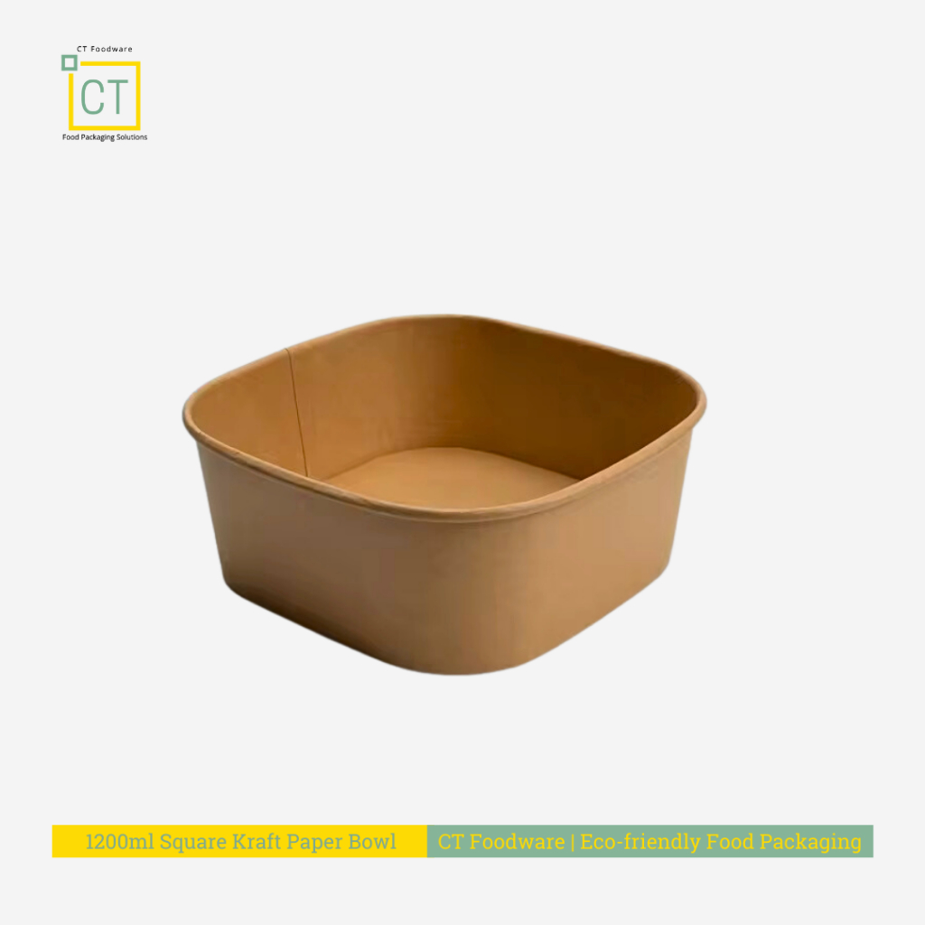 Square Kraft Paper Bowl (1200ml) | Eco-friendly Food Packaging | CT ...