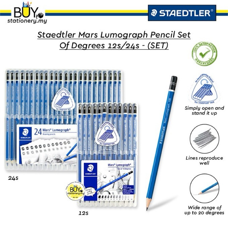 Staedtler Mars Lumograph Drawing / Sketching Pencil Set Degrees 12s/24s - (SET) | Shopee Singapore