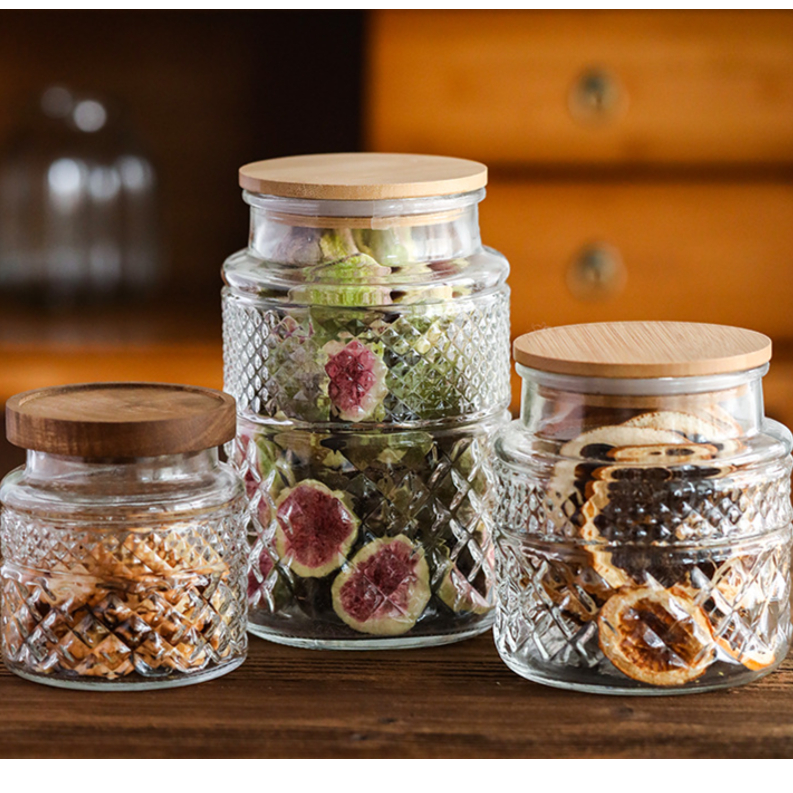 {SG Seller} Glass Jar (B1) 浮雕Embossed Glass Jar With Acacia Lid ...