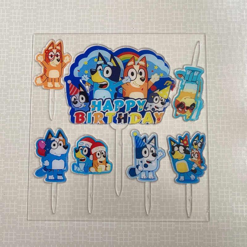 [SG Seller] Set B of 7 Bluey Chilli Bandit Acrylic Cake and Cupcake ...