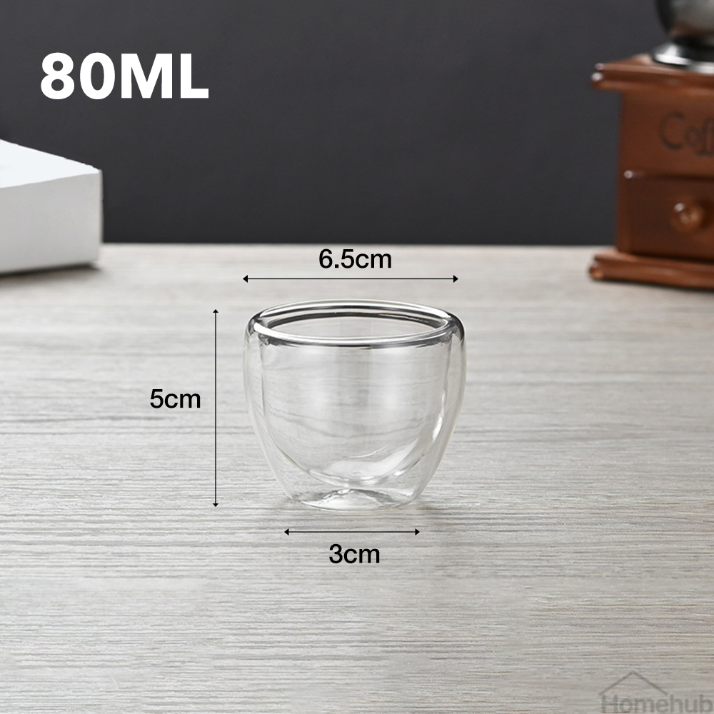 Homehub Double Wall Glass Cup Coffee Mug Insulated With Handle Cover For Drinking Tea Latte 80ml ...