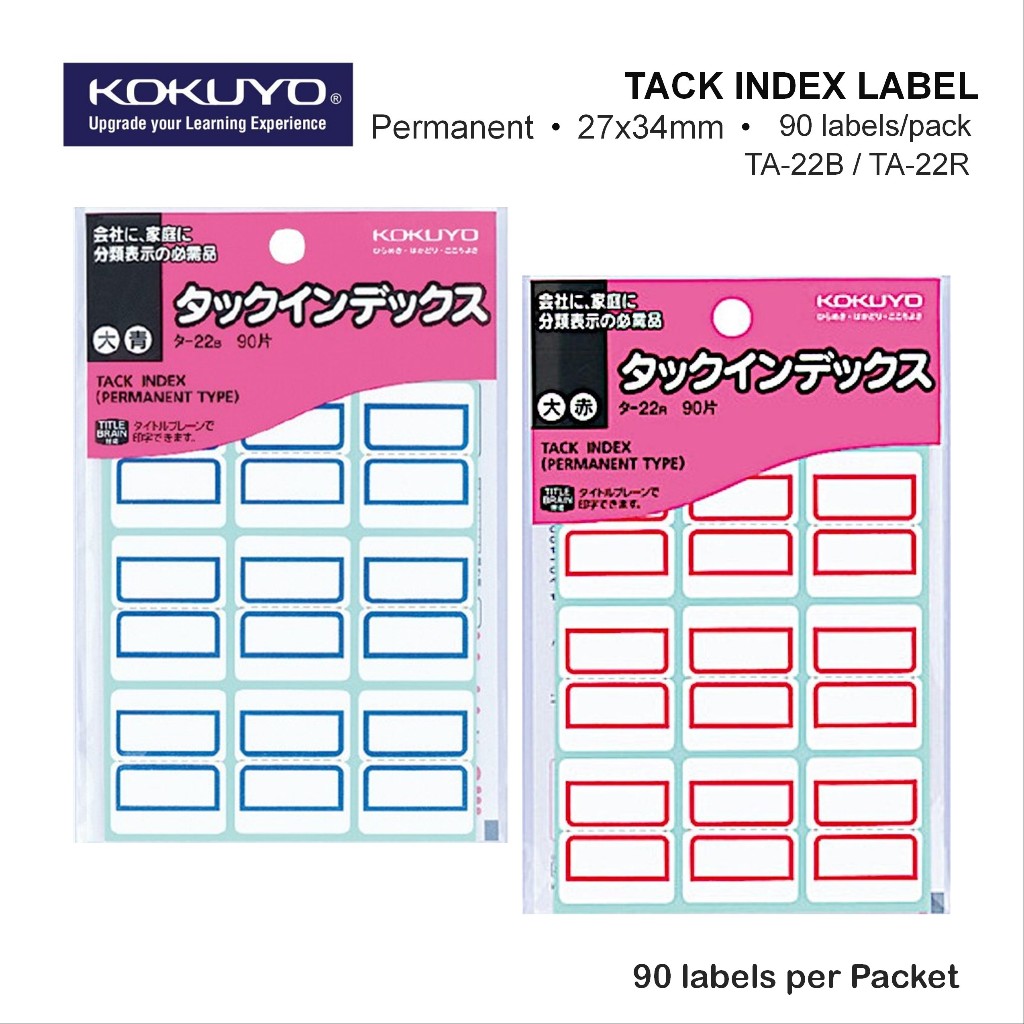 Kokuyo Tack Index Permanent Sticker Label 27x34mm TA-22B (Blue) TA-22R ...