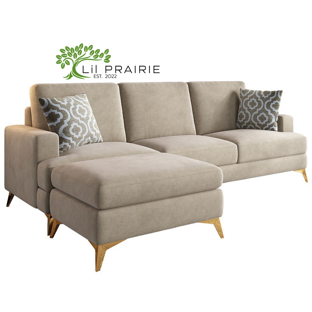 Felix Modern Velvet Sectional Sofa | L Shape Sofa | 3 Seater + Stool ...